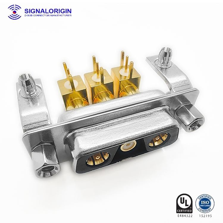 D-Sub 3V3 Female Coaxial RF Right Angle Connector, PCB Mount with Rivet ...